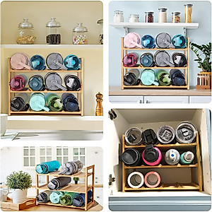 Meegoo Water Bottle Organizer, Bamboo Stackable Water Bottle Holder, 12 Freestanding Water Bottle Holder Rack, Storage for Cabinet Kitchen Countertops, Table Top, Pantry, Classroom, Yoga Room, Gym