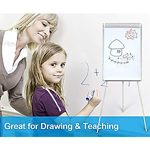 DexBoard Magnetic Whiteboard Easel 24" x 36"|Height Adjustable Dry Erase Board Tripod Office Presentation Board w/ Flipchart Pad, Magnets & Eraser, White