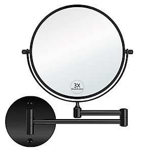 gotonovo Wall Mounted Magnifying Mirror Pivoting Arm Double Sided Swivel Makeup Vanity Black Telescoping Handheld Mirror 8 Inch Magnification Round Base
