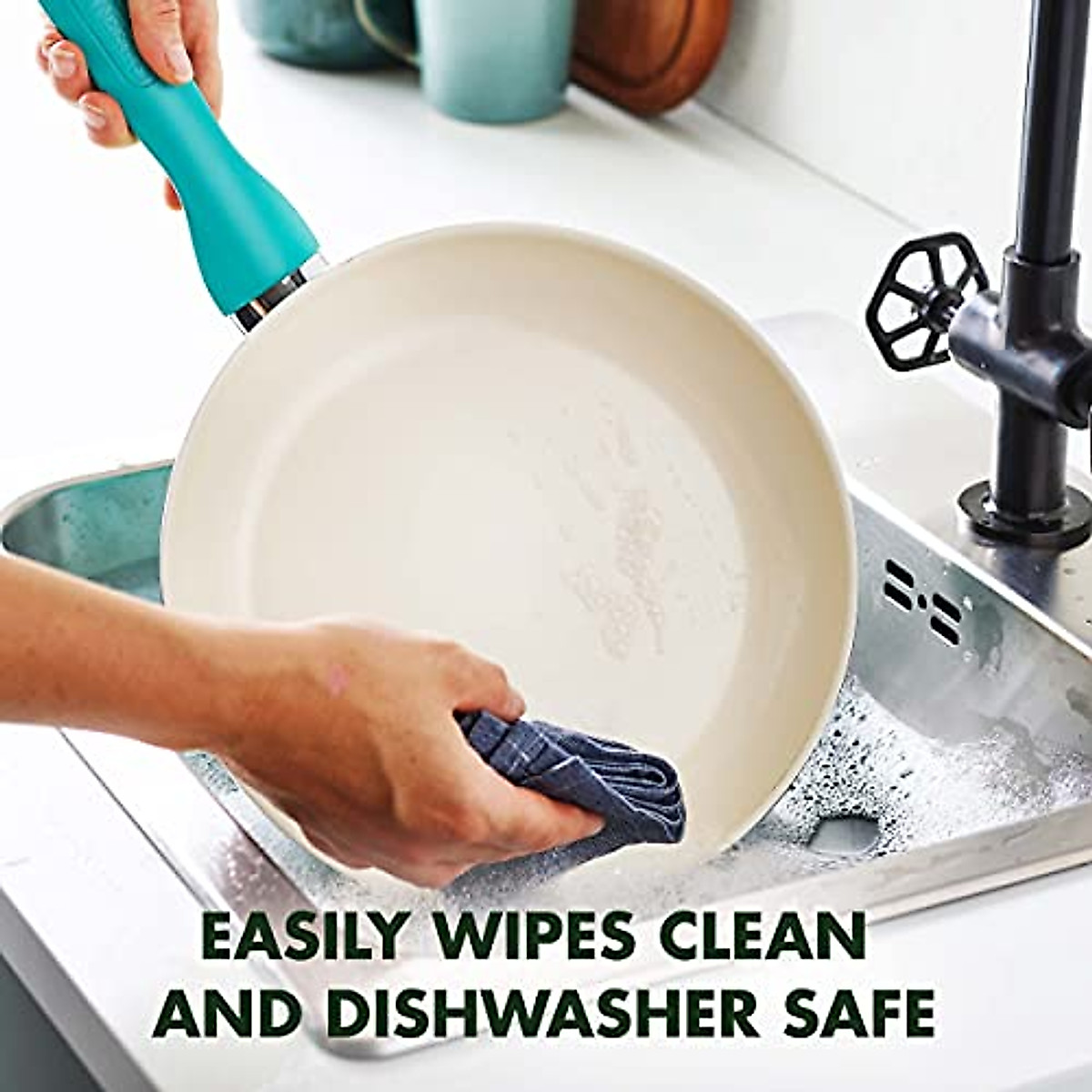 GreenPan Rio Healthy Ceramic Nonstick 7" Frying Pan Skillet, Dishwasher Safe, Turquoise & Mini Healthy Ceramic Nonstick, 5" Round Egg Pan, PFAS-Free, Dishwasher Safe, Stay Cool Handle, Mint Green