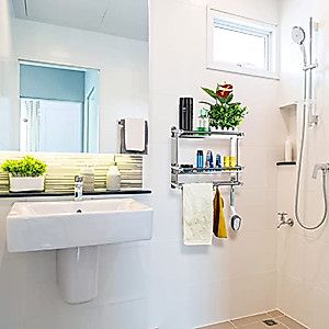 H S T Bathroom Shelves Wall Mounted, SUS 304 Stainless Steel Holder Organizer, No Drilling Adhesive Wall Mounted Bathroom Shelf for Shampoo (Silver)