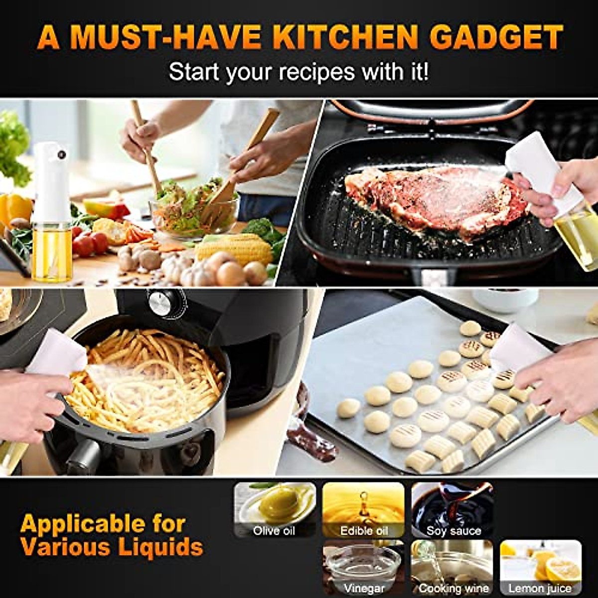 Secmote Electric Oil Sprayer for Cooking, Olive Oil Spray Bottle, Glass Oil Sprayer Mister, Real Fine Mist Oil Spritzer Dispenser, Kitchen Gadgets for Salad, Baking, Air Fryer, Roasting, Frying