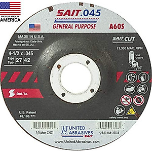 United Abrasives-SAIT 22021 A60S General Purpose Cut-Off Wheels (Type 27/Type 42 Depressed Center) 4 1/2" x .045" x 7/8", 50-Pack