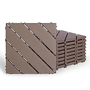 Chaoaixx Plastic Interlocking Deck Tiles,9 Pack Patio Deck Tiles Patio Deck Tiles Waterproof Outdoor Flooring, 10" x 10" Patio Floor Decking Tiles for Porch Poolside, Wood Grain Brown