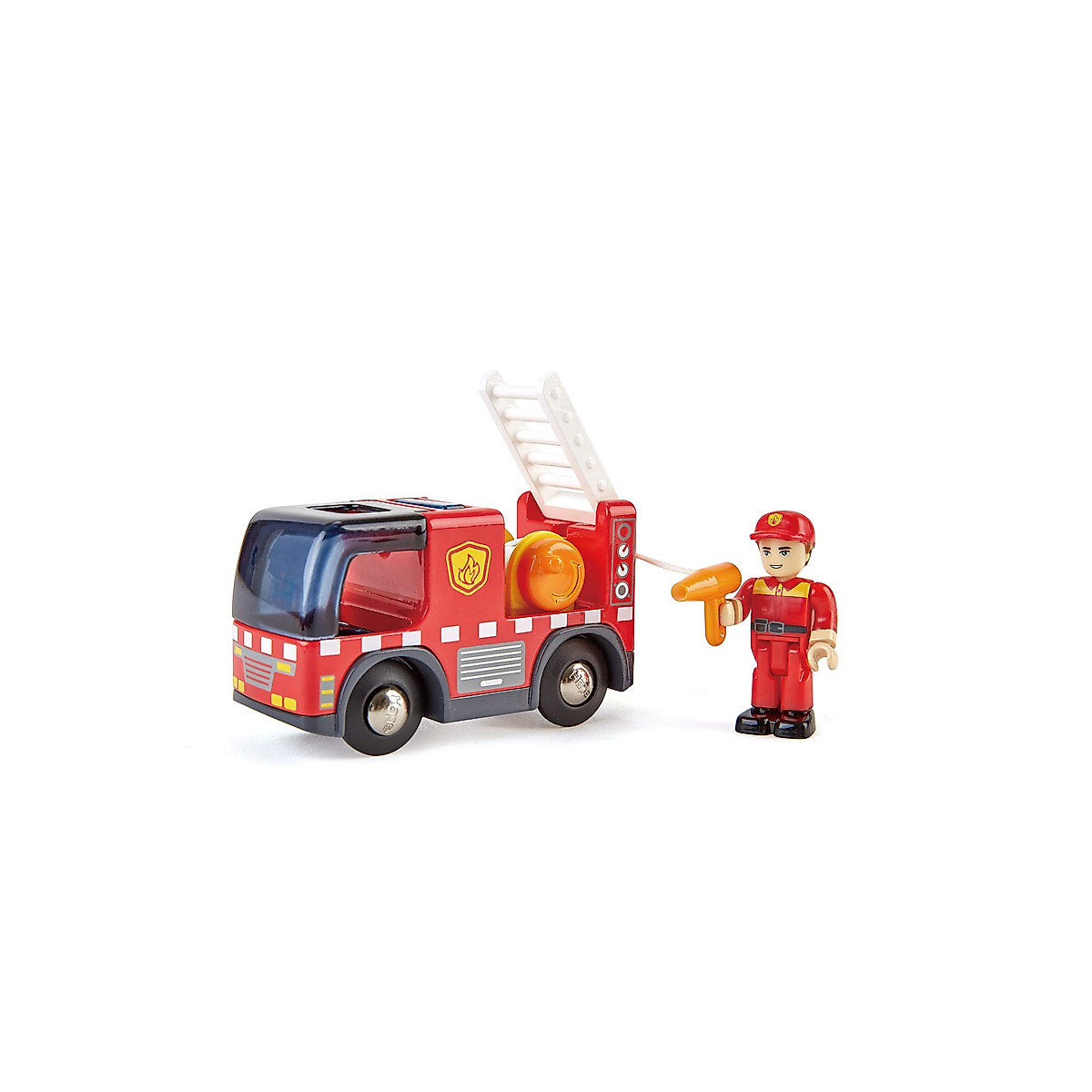 Hape Fire Truck with Siren | 2-Piece Fire Truck, Fireman Toy Set