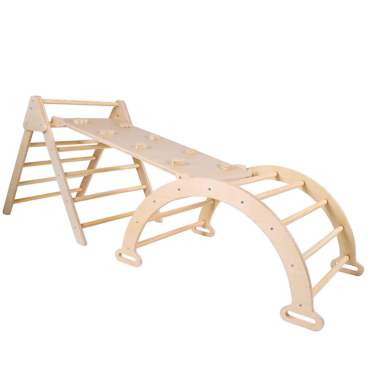 MyHarney 3-in-1 Wooden Climbing Ladder Toys, Climbing Gym Set for Toddlers, Triangle Toddler Boys & Girls Climber Toys with Ramp, Toddler Slide Ladder for Home Indoor Playground 2-6yrs Old