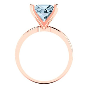 Clara Pucci 3.0 ct Princess Cut Solitaire Natural Swiss Blue Topaz gemstone Bridal Designer Anniversary Engagement Ring 14k Rose Gold 3.5