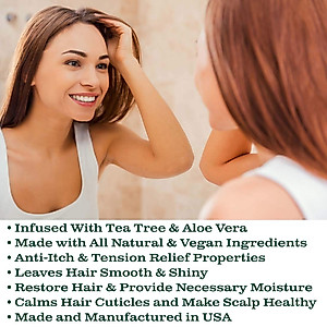 Olivia Care Tea-Tree & Aloe Hair Scalp Serum Natural & Vegan Ingredients - Moisturize &, Anti-Itch Hair & Scalp Treatment - Stimulate Growth & Repair Hair Damage - 4 FL OZ