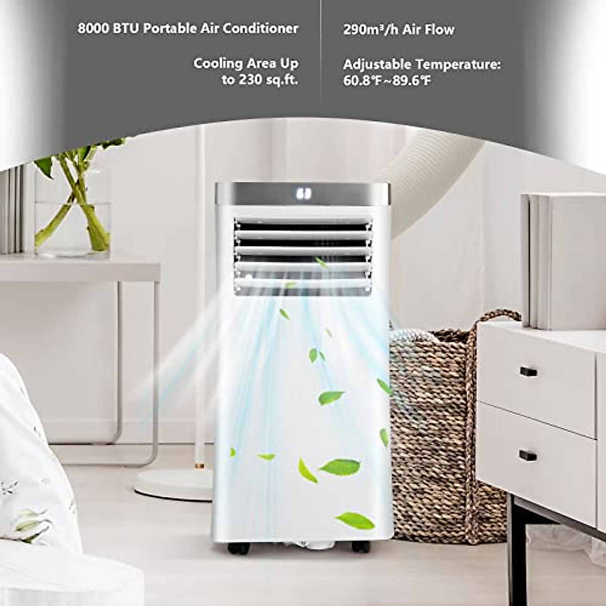 PETSITE Portable Air Conditioner, 8000 BTU AC Cooling Unit with Remote Control, 3-in-1 Air Conditioners with Dehumidifying, Fan & Air Cooler Function, Cools Up to 230 sq.ft
