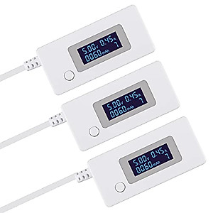 ACEIRMC 3pcs USB Volatage/Amps Power Meter, Tester Multimeter Test Speed of Charger, Cables, Computer, Power Bank (USB White)