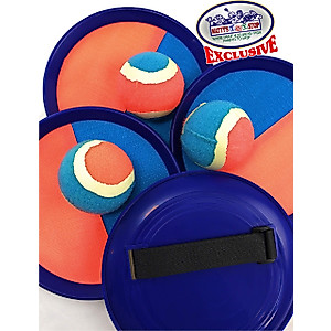 Matty's Toy Stop Deluxe Toss & Catch (Hook & Loop) Tropical Colors Paddle Game Set with 4 Paddles, 3 Balls & Storage Bag - Classic Outdoor Game, Perfect for The Beach, Backyard or in The House!