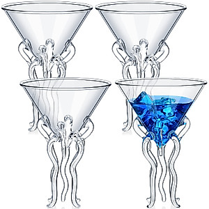 4 Pcs Octopus Martini Glass 4 oz Fun Cocktail Glasses Jellyfish Wine Glass Creative Jellyfish Glass Cup for Margarita Whiskey Drinking Glassware Kitchen Bar Party Wedding
