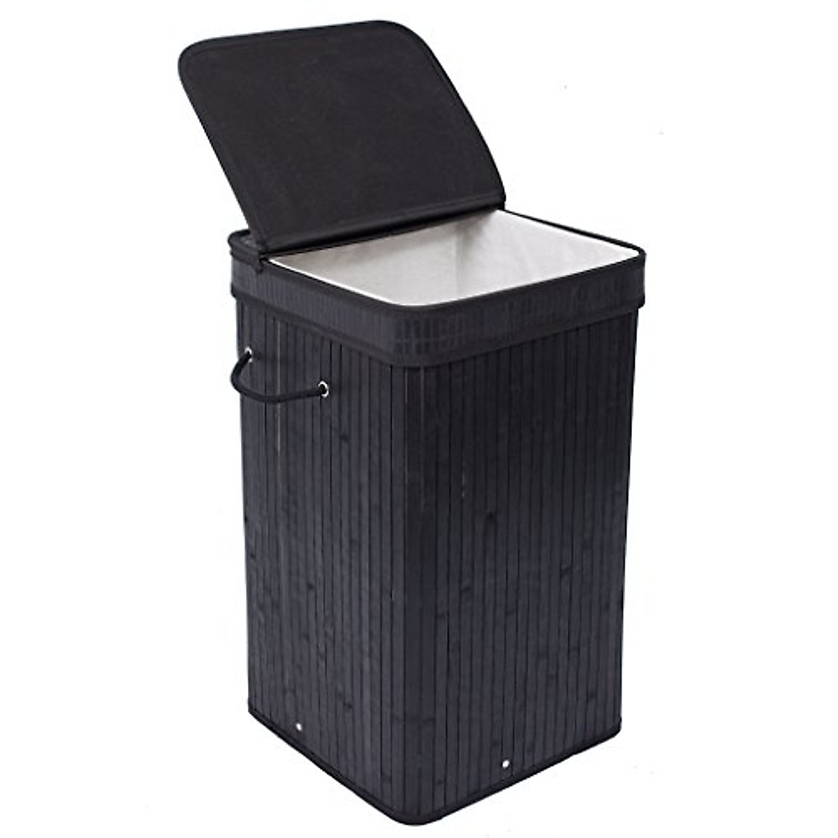 BIRDROCK HOME Square Laundry Hamper with Lid and Cloth Liner - Bamboo - Black - Easily Transport Laundry Basket - Collapsible Hamper - String Handles
