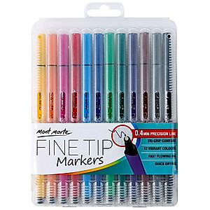 Mont Marte Fine Tip Markers Tri Grip in Case 12pce