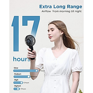 EasyAcc Handheld Fan, 2024 Newly Powerful Quiet Portable Fan Small Desk Fan [ 4 Speed/Battery Indicator/Easy Clean] 17H Battery Operated Fan One Touch Power Off Personal Fan for Travel Outdoor