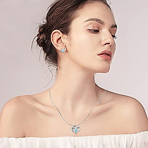 RIVIKO Love Heart Earrings For Women 925 Sterling Silver Gold Plated Zirconia March Birthstone Stud Earrings for Mother Wife Sister Birthday Valentine's Mothers Day Christmas Jewelry Gift