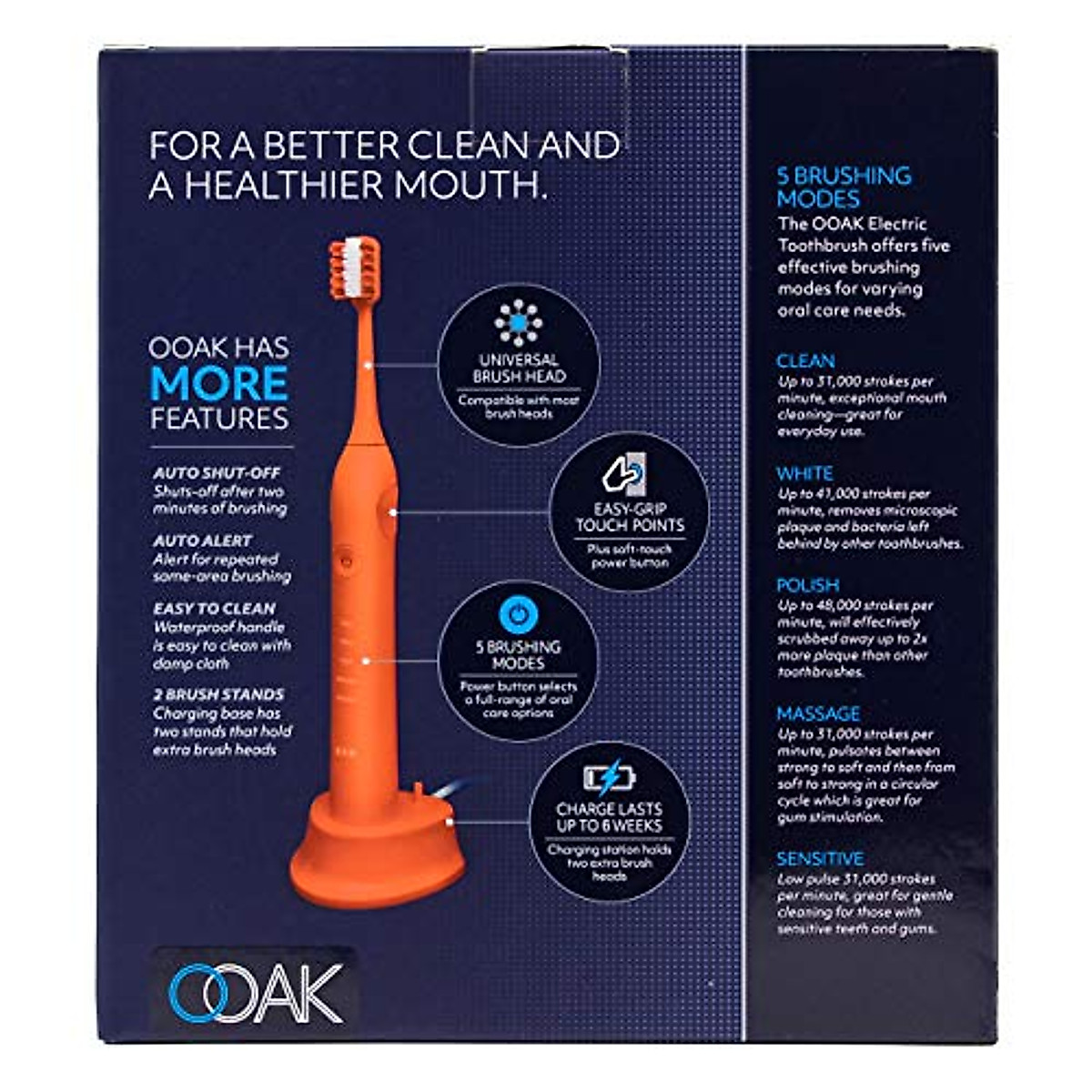 Ooak Electric Toothbrush with 5 Brushing Modes with 2 Advanced Heads - Coral