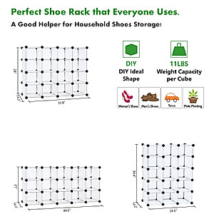 C&AHOME Plastic Shoe Rack,16-Cube Modular Shoes Storage Stand, Multifunction Closet Cabinet, Stackable Shoe Organizer for Bedroom Doorway Entryway Hallway, 36" L × 14.2" W × 28" H White SRP15A