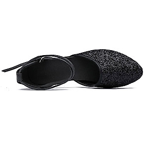 MSMAX Womens Latin Dance Shoe Mid Heel Glitter Party Dancing Sandals Black 10 M US Women