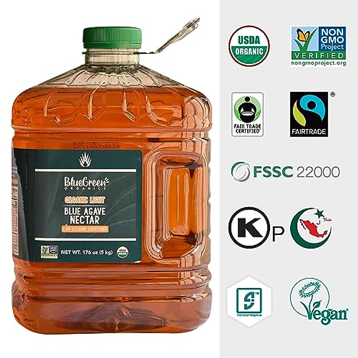 Blue Green Agave Organic Nectar, Light Blue, 176 Ounce