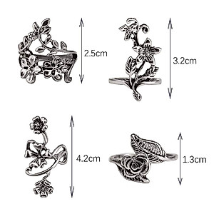 SEniutarm Engagement Love Rings Wedding Bands 4Pcs Women Vintage Stereo Flower Leaves Midi Finger Knuckle Rings Set Jewelry for Women/Girl Finger Rings DIY Jewelry Gifts - Silver
