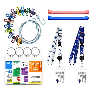 Cruise Ship Essentials, Cruise Luggage Tags, Lanyards for Cruise Ship Cards, Beach Towel Bands, Travel Clothesline, Cruise Essentials 2025 Set Works with All Cruise Lines