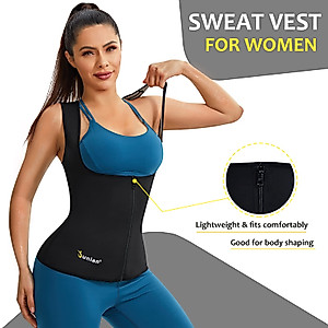 Junlan Sauna Suit for Women Waist Trainer Vest for Women Sweat Tank Top Shaper for Women with Zipper (Black, Large)