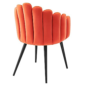 Modway Vanguard Performance Velvet Channel Tufted Dining Chair in Black Orange