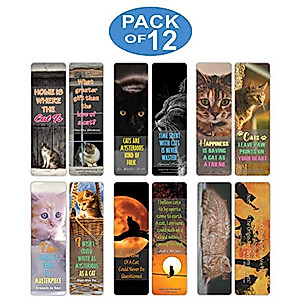 Creanoso Pet Cats Quote Bookmarks (12-Pack) – Stocking Stuffers Gift for Pet Owners, Men, Women, Adult, Teens – Party Favors Supplies – Book Reading Rewards Gifts – Great Giveaways for Cat Lovers