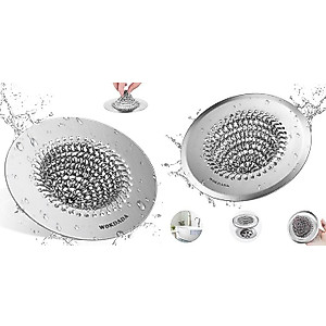 1Pack Kitchen Sink Drain Strainer for Easy Clean Large Basket & 1Pack Bathtub Drain Hair Catcher, Wokdada Fast Drainage Shower Drain Hair Catcher