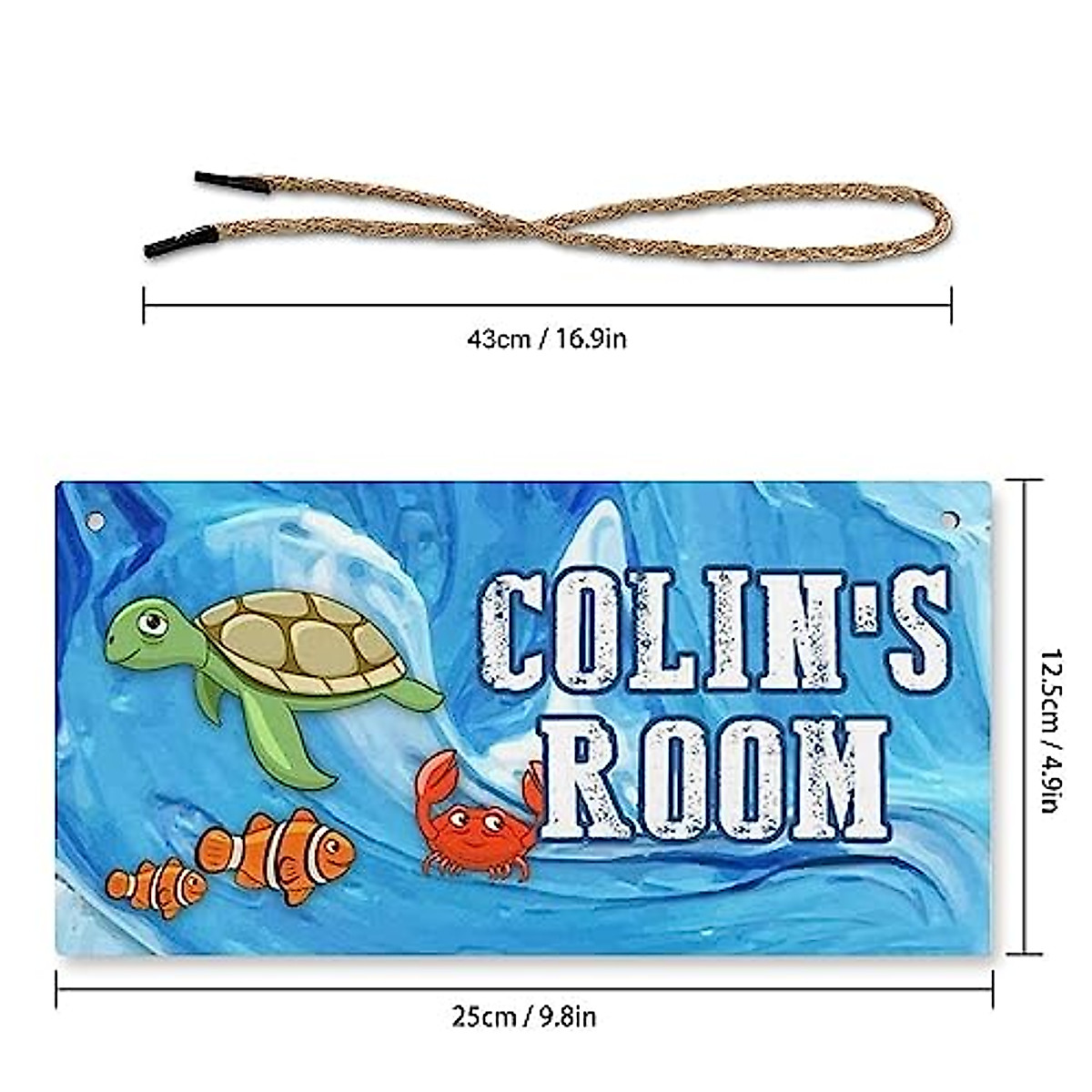 Personalized Sea Creature Turtle Fish Crab Room Sign Boys Girls Bedroom Art Wall Decor Custom Name Kids Baby Nursery Front Door Wood Plaque