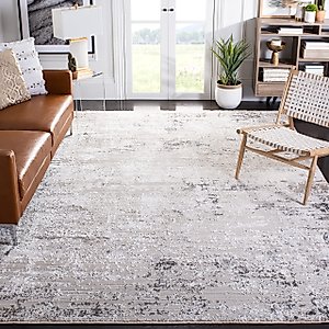 SAFAVIEH Princeton Collection Area Rug - 8' x 10', Ivory & Grey, Boho Tribal Distressed Viscose Design, Ideal for High Traffic Areas in Living Room, Bedroom (PRN532A)