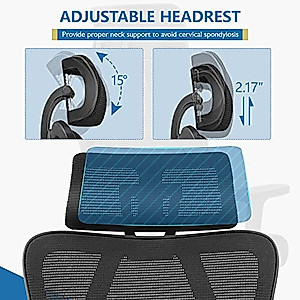 Primy Ergonomic Office Chair,High Back Desk Chair with Adjustable Headrest with 2D Arms,Lumbar Support and PU Wheels,Big and Tall Office Chair for Home and Office,Tilt Function Computer Chair (18-H)