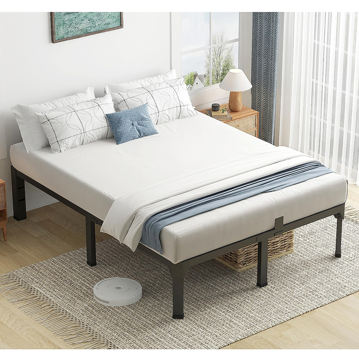 Superay California King Bed Frame with Mattress Slide Stopper, 14 Inch Metal Platform Bed Frame, Heavy Duty Tall Bed Frame No Box Spring Needed with Large Storage Space, Easy Assembly, Noise Free