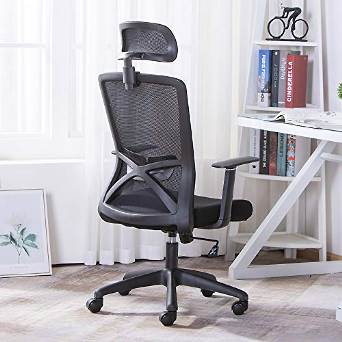 UNICOO - Office Chair Ergonomic High Back Swivel Chair, Mesh Computer Chair, Office Task Desk Chair with Lumbar Support, Backrest and Headrest (W-215C Black)