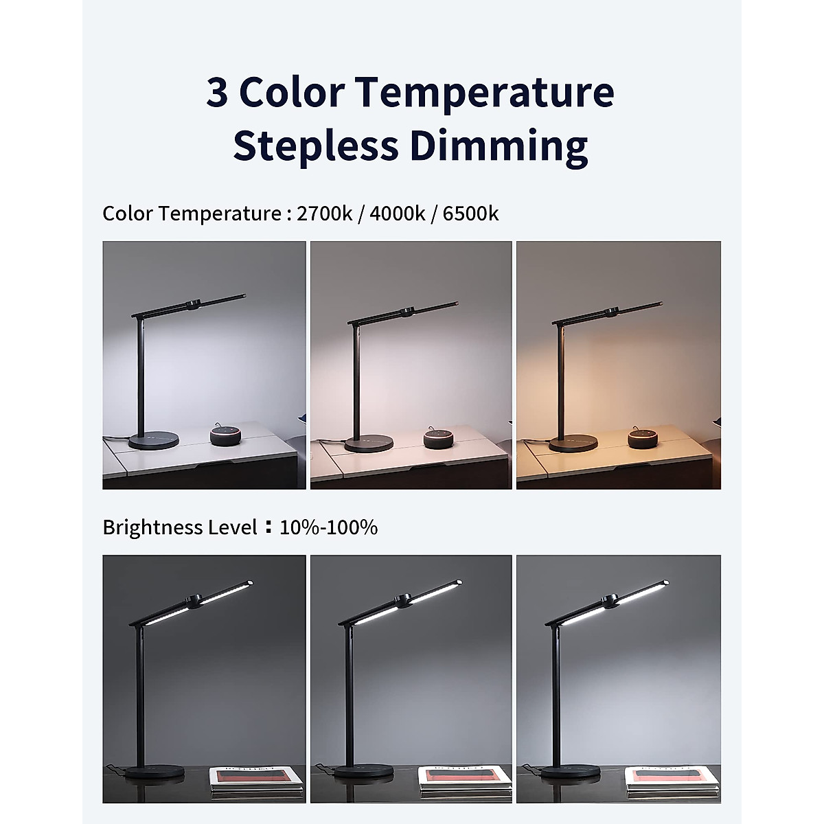 EZVALO Smart Desk Lamp with APP Control,Eye-Caring Auto-Dimming Led Desk Lamp,3 Color Temperature, Works with Alexa&Google Assistant, Study Lamp with Clock, Desk Lamps for Home Office Reading,Studying