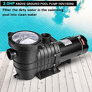 Oswerpon Pool Pump Above Ground/Inground, 2 HP 6800GPH Powerful Selfpriming Pool Pumps for 15,000-31,000 Gallons Pools, Dual Voltage Swimming Pool Pump with Strainer Basket & Drain Plug (2.0HP)