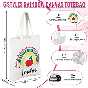 Amylove 10 Pcs Teacher Gift Bags Set Teacher Graduation Appreciation Gifts for Women Christmas Gift 5 Teacher Rainbow Canvas Totes Bag 5 Teacher Makeup Cosmetic Bags