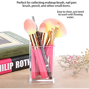 Acrylic Pen Holder for Desk - Includes Metal Keychain – Acrylic Pencil Holder Clear Makeup Brush Holder – Acrylic Desk Accessories, Stationery Organizer for Office Desk Accessory - 1-Piece, 2.6x2.6x4"