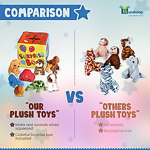 Bundaloo Surprise Box with 8 Plush Toys - Soft Sensory Playset of Stuffed Animals with Sounds for Babies & Toddlers