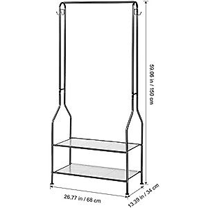 OSGP Heavy Duty Commercial Grade Clothing Garment Rack, 2-Tier Entryway Metal Coat Rack and Shoe Bench Storage Stand with Single Rod and 4 Hooks for Home Office Bedroom Max Capacity 66.1lbs, Black