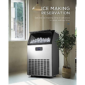 Northair Commercial Ice Maker, Built-In Stainless Steel Ice Machine, 100LBS/24H, Free-Standing Design for Party Gathering, Restaurant, Bar, Coffee Shop w/Ice Shovel, Hose