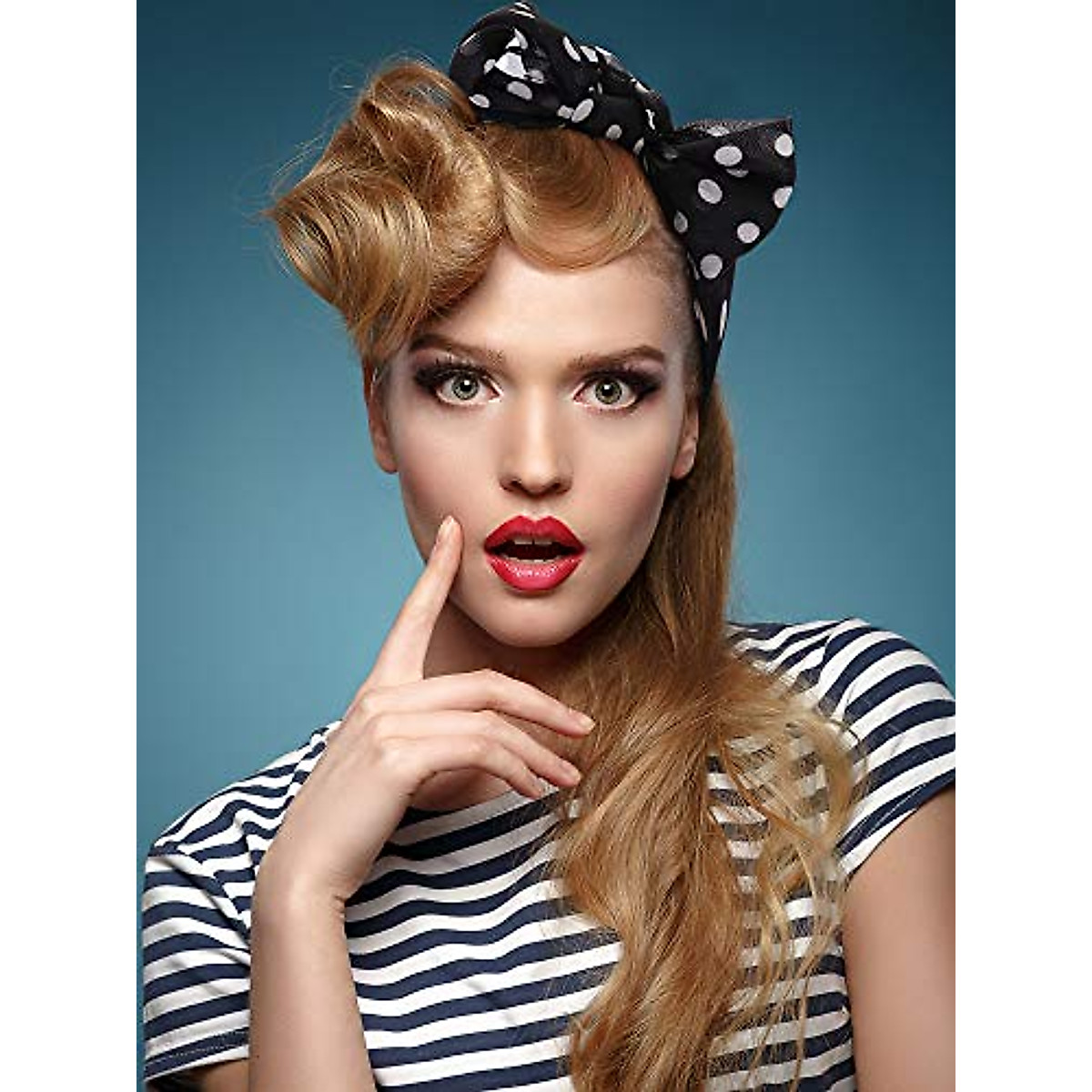 Boao 1950s Chiffon Scarf Polka Dot Retro Hair Tie 50s Sheer Square Neck Head Scarf Vintage Neckerchief for Women Girls (Black with White Dots)