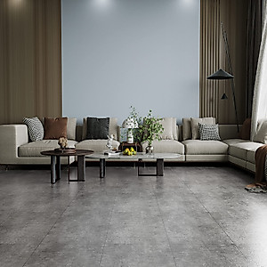 VEELIKE Peel and Stick Floor Tile 12''x12'' Distressed Grey Concrete Vinyl Flooring Waterproof Self Adhesive Removable Grey Stick on Floor Tiles for Bathroom Kitchen Bedroom Living Room 4 Tiles