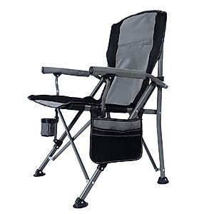 MaiuFun Portable Camping Chair Folding Heavy Duty Quad Outdoor Large Chairs Support 330 lbs High Back Padded Thicken Oxford with Armrests, Storage Bag, Cup Holder, Carry Bag for Outside(Grey)