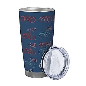 NHJKLWQSZ Bikes Bicycle Cycling 20oz Stainless Steel Tumbler With Lid And Straw, Double Wall Vacuum Insulated Coffee Mug Travel Cups Leak-Proof Lid For Hot And Cold Drinks, Metal Straws And Brush