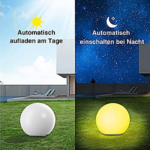 dpcm Outdoor Solar Powered Glowing Ball Light,IP67 Waterproof LED Colour Changing with Remote Control,Solar Globe Light with Stake for Garden, Patio, Home Decor (20cm)