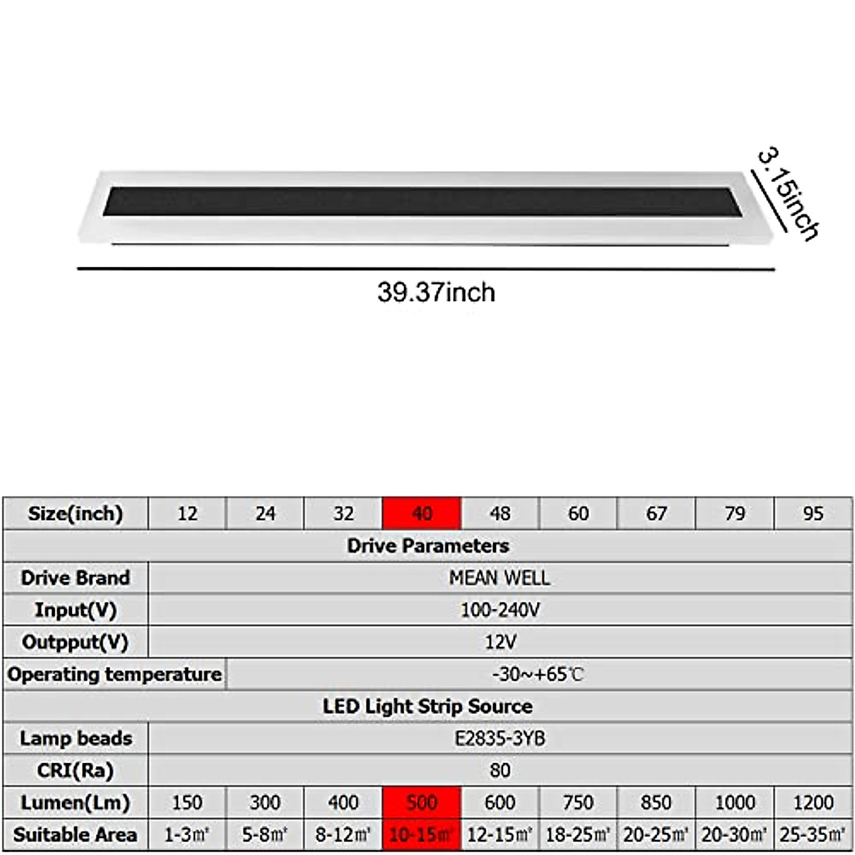 Long Wall Lamp Modern LED Waterproof IP65 Outdoor Wall Mount Lighting Fixture Garden Porch Sconce Lantern Sconces Luminaire/Bedroom Bedside Licht (Cold White, 40inch)