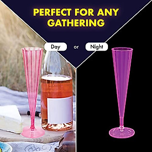 Party Essentials 20Count Hard Plastic Twopiece 5 oz Champagne Flutes, Neon Pink