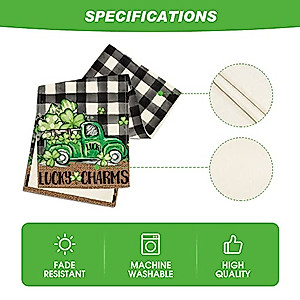 Artoid Mode Buffalo Plaid Truck Shamrock Lucky St. Patrick's Day Table Runner, Spring Holiday Kitchen Dining Table Decoration for Home Party Decor 13 x 72 Inch